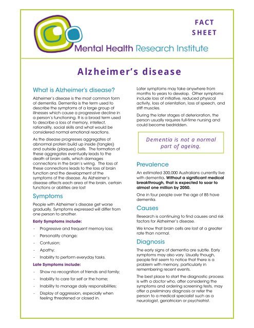 Alzheimers Disease Fact Card