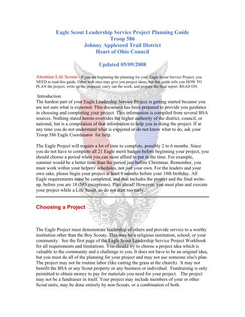 Eagle Scout Leadership Service Project Planning Guide Troop 586 ...
