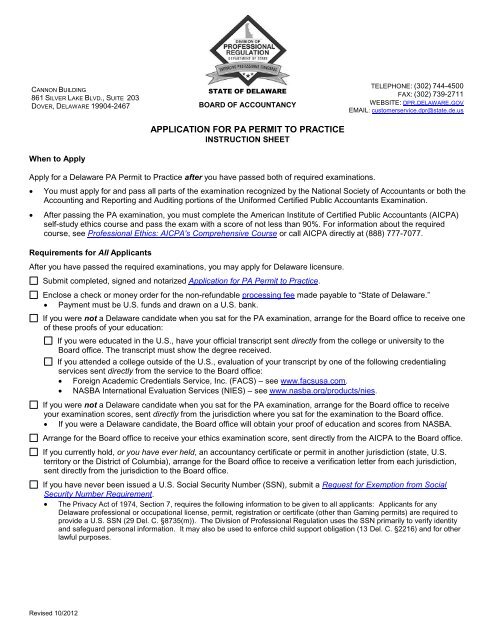 application for pa permit to practice - Division of Professional ...