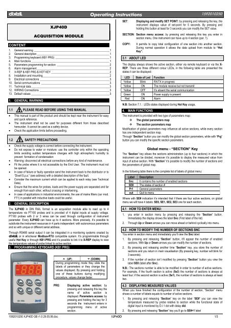 dIXEL Operating Instructions - Dixell