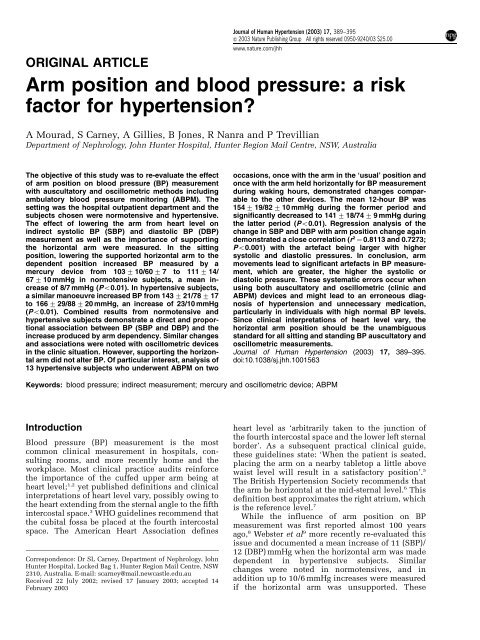 Arm position and blood pressure - Portal Saude Brasil . com