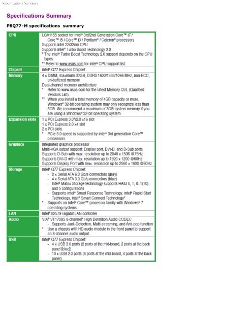 Specifications Summary2.0P8Q77 .pdf - Northern Micro