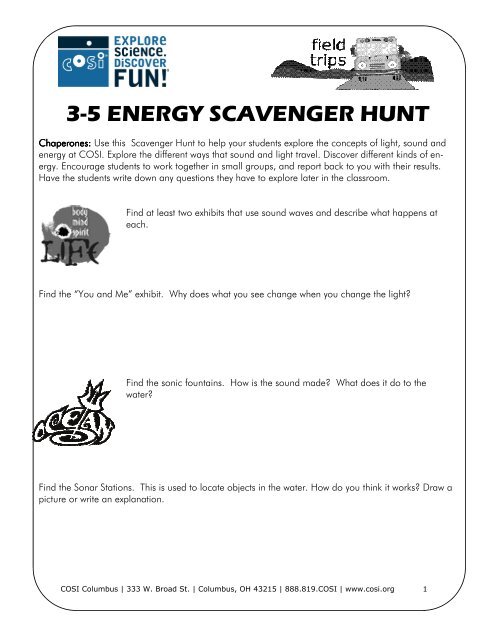 3-5 ENERGY SCAVENGER HUNT - COSI