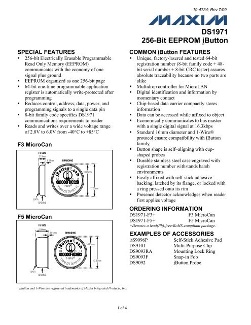 DS1971 256-Bit EEPROM iButton - Maxim