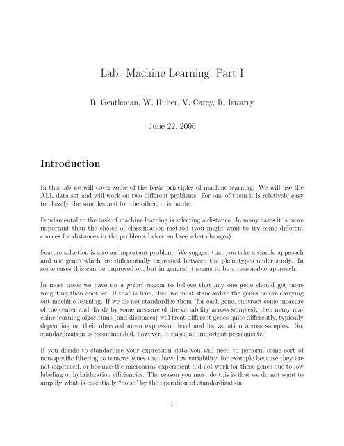 Lab: Machine Learning, Part I - Computational Statistics for Genome ...