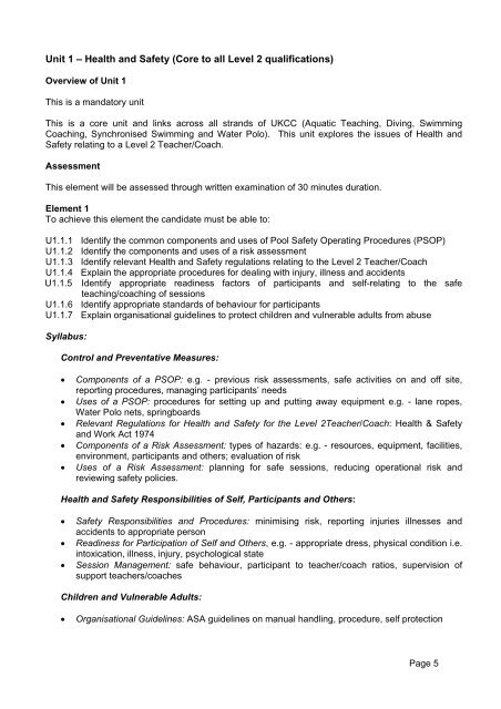 Unit 1 – Health and Saf