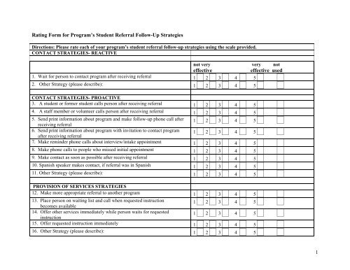 1 Rating Form for Program's Student Referral Follow-Up Strategies ...