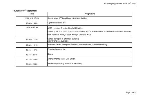 Outline DRAFT programme