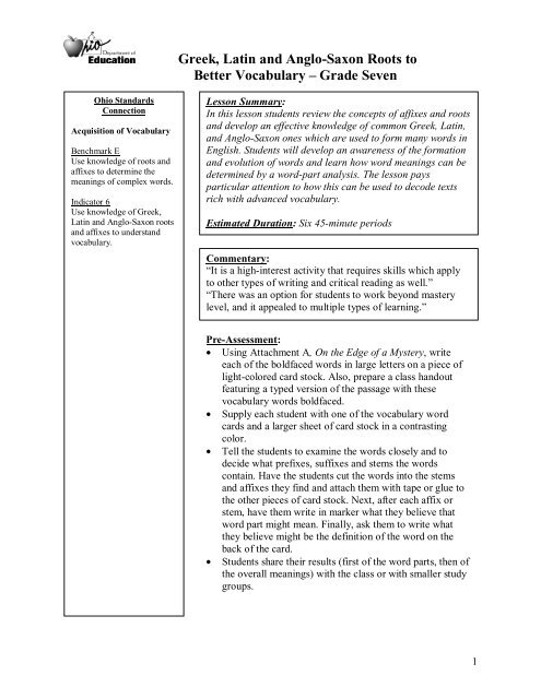 Greek, Latin and Anglo-Saxon Roots to Better Vocabulary â Grade ...