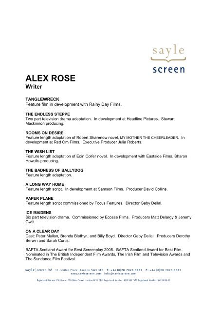 ALEX ROSE Writer - Sayle Screen