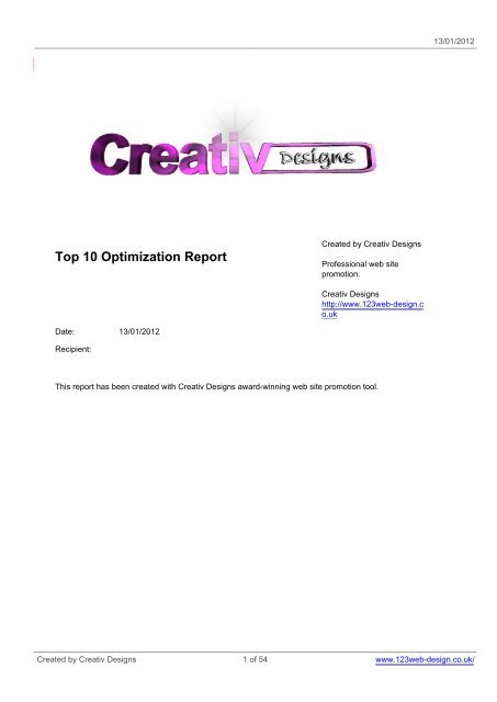 Top 10 Optimization Report - Web Design