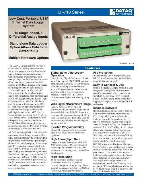 DI-710 Data Logger Data Sheet - DATAQ Instruments