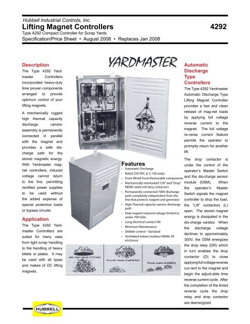 Lifting Magnet Controllers 4292 - Hubbell Industrial Controls
