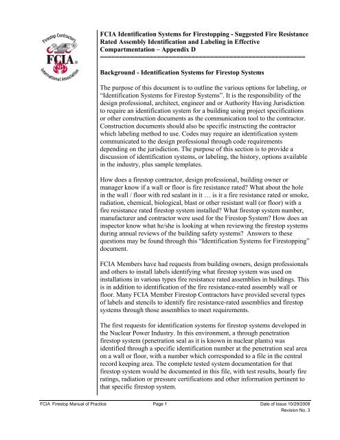 Identification Systems for Firestop Systems - FCIA - Firestop ...