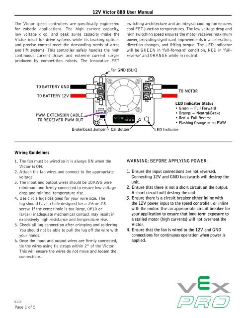 12V Victor 888 User Manual - VEX Robotics