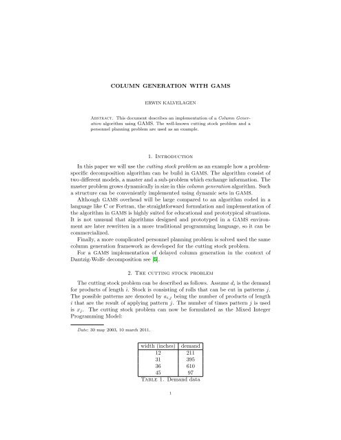 Column generation with GAMS - Amsterdam Optimization Modeling ...
