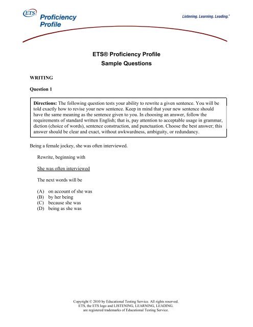 ETS Proficiency Profile Sample Questions with Directions