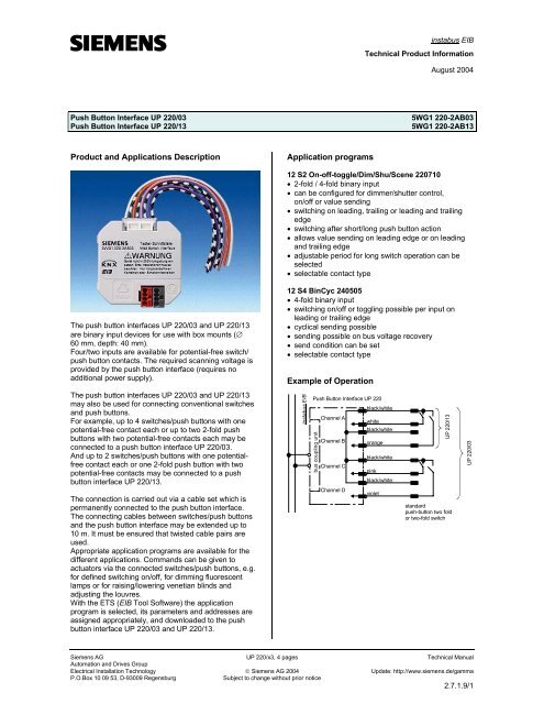 Siemens Pushbutton Interface UP 220/13 Data Sheet - siemens knx ...