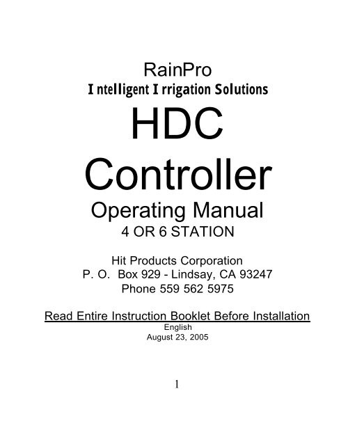 Hit Products Rain Pro HDC4 HDC6 Controller ... - Irrigation Direct