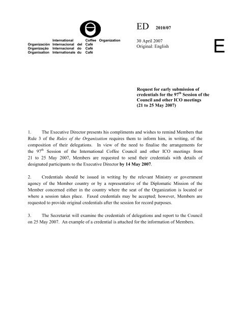 Request for early submission of credentials for the - International ...