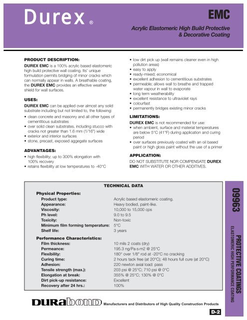 Durex EMC Specifications - Durabond