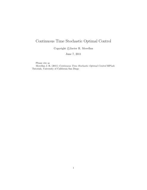 Continuous Time Stochastic Optimal Control