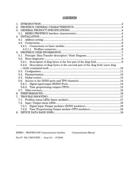REMIO, Profibus-DP comms interface manual issue 2 - Eurotherm Ltda