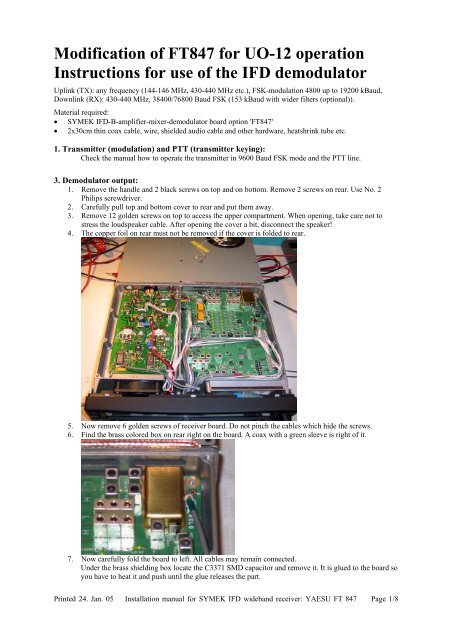 Modification of FT847 for UO-12 operation Instructions for use of the ...