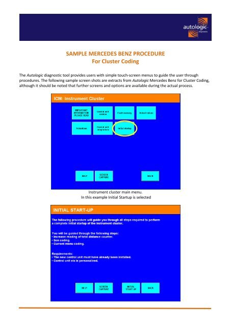 SAMPLE MERCEDES BENZ PROCEDURE For Cluster Coding