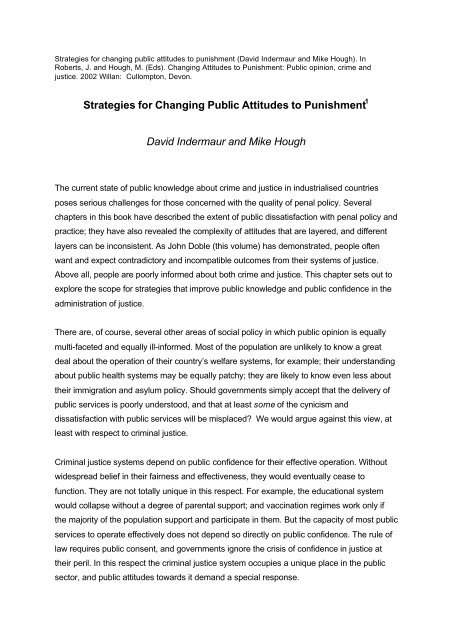 Strategies for changing public attitudes to punishment - Rethinking ...