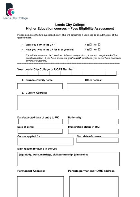 Fees Assessment Form - Leeds City College