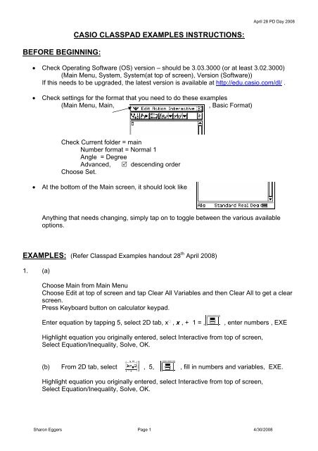 CASIO CLASSPAD EXAMPLES INSTRUCTIONS ... - CasioEd