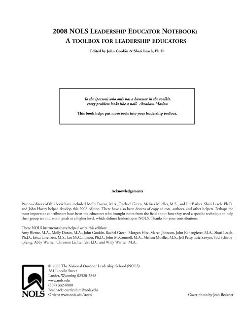 introduction to the 2008 nols leadership educator notebook