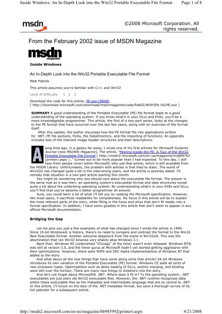 An In-Depth Look into the Win32 Portable Executable File Format ...