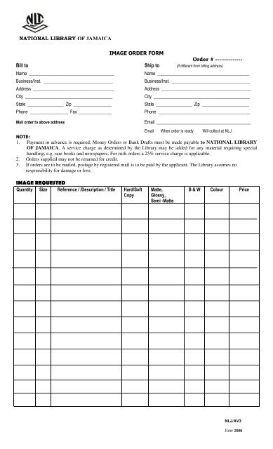 IMAGE ORDER FORM Order - The National Library of Jamaica