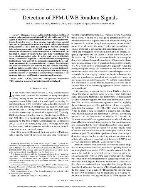Detection of PPM-UWB Random Signals - Signal Processing Group ...