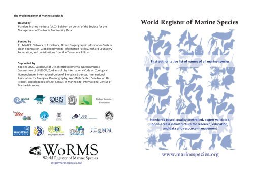 WoRMS flyer - World Register of Marine Species