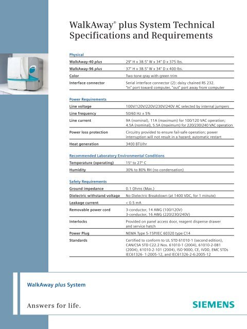 WalkAway plus Technical Specifications [41 KB] - Siemens Healthcare