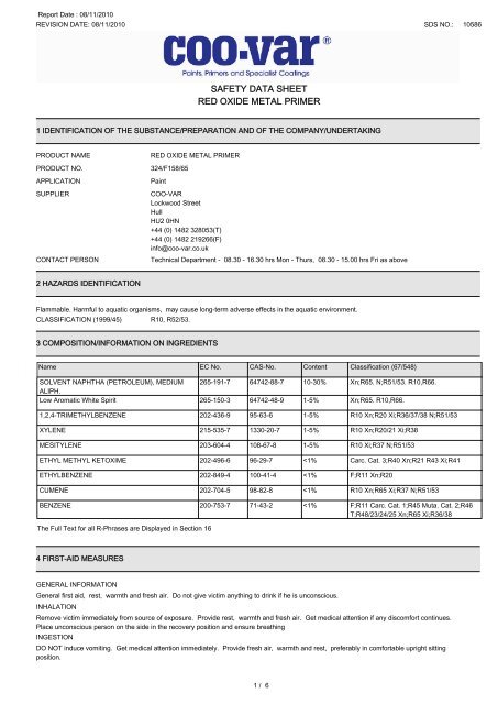 SAFETY DATA SHEET RED OXIDE METAL PRIMER - Resto Coatings