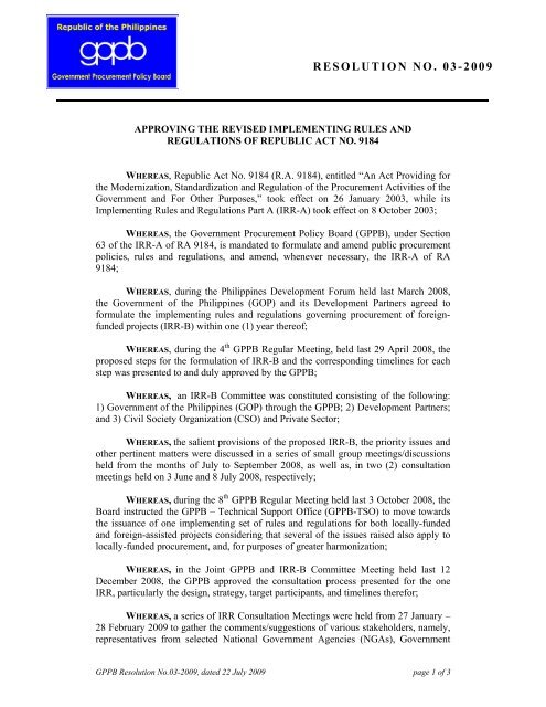 GPPB Resolution No.03-2009