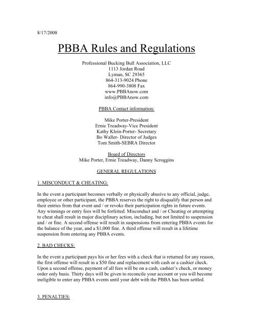 PBBA Rules and Regulations - Professional Bucking Bull ...