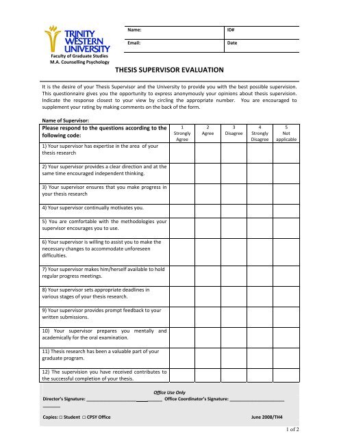 THESIS SUPERVISOR EVALUATION