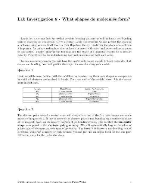 Lab Investigation 8 What Shapes Do Molecules Form