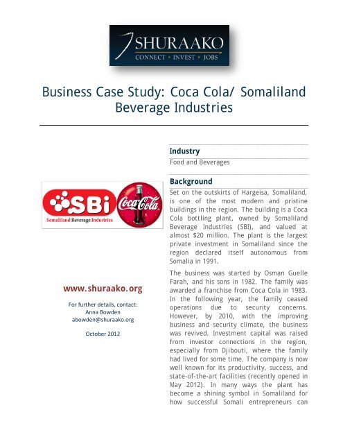Business Case Study: Coca Cola/ Somaliland Beverage ... - Shuraako
