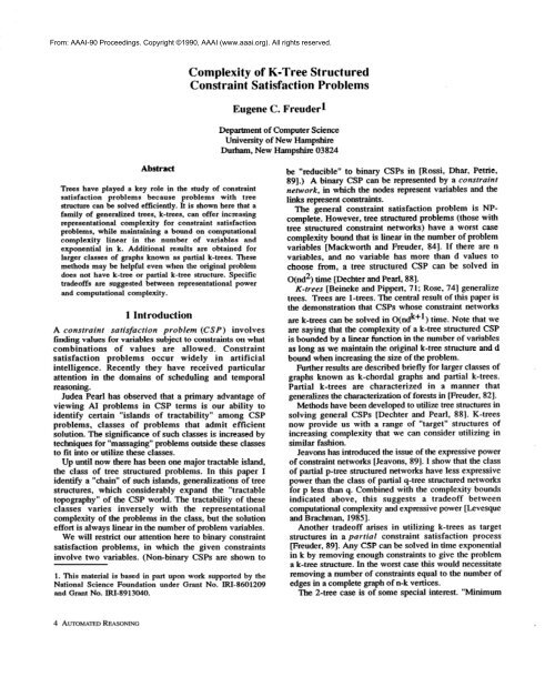 Complexity Of K Tree Structured Constraint Satisfaction Problems