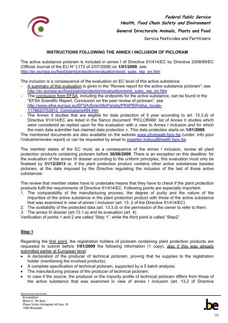 Federal Public Service Health, Food Chain Safety and ... - fyto