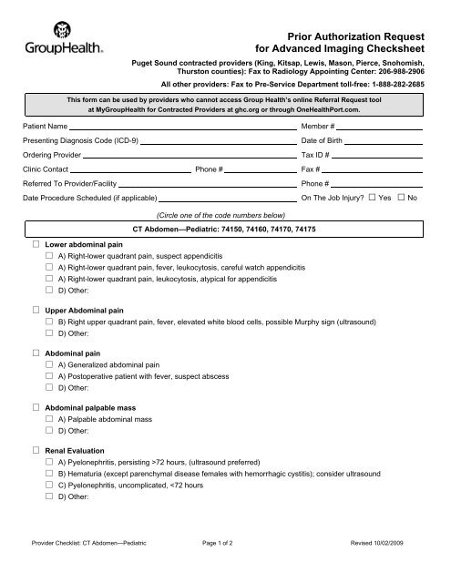CT Abdomen-Pediatric: Prior Authorization Request for Advanced ...