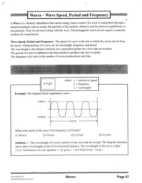 Waves - Wave Speed, Period and Frequency