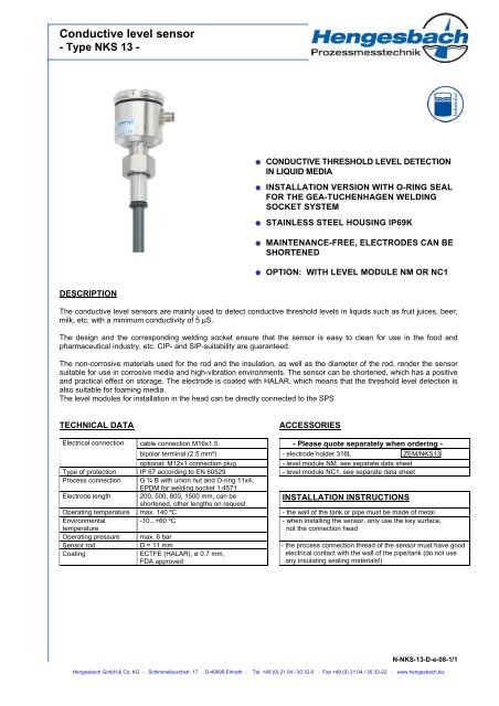 Conductive level sensor - Ebora
