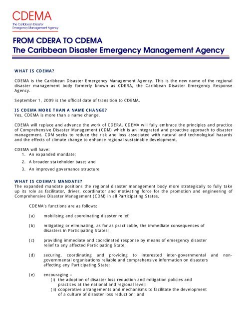 WHAT IS CDEMA? CDEMA is the Caribbean Disaster Emergency ...